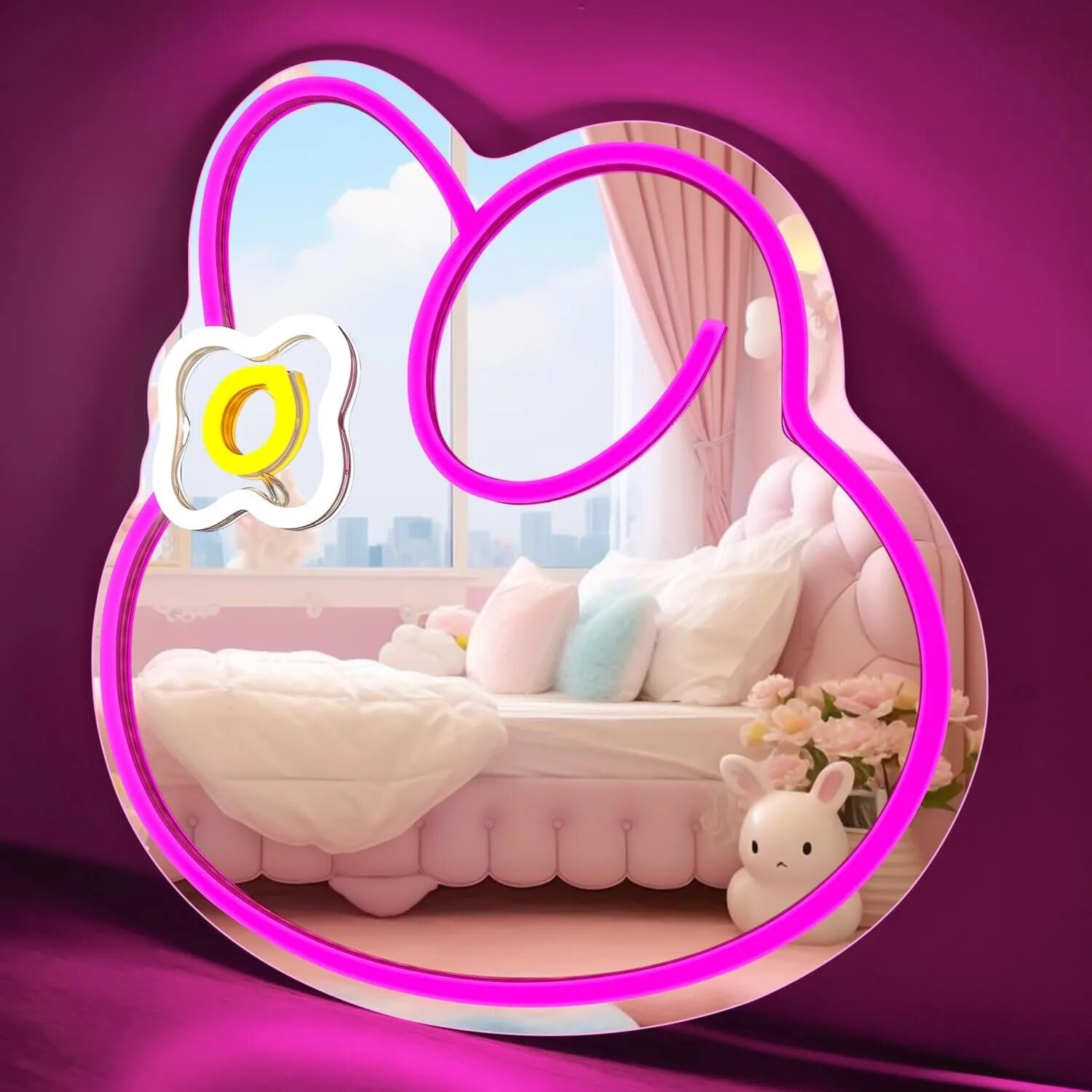 Bunny Mirror surface Neon Sign USB Powered Dimmable Applies to Dressing Table Bedroom Dressing Room Living Room Wall Decoration