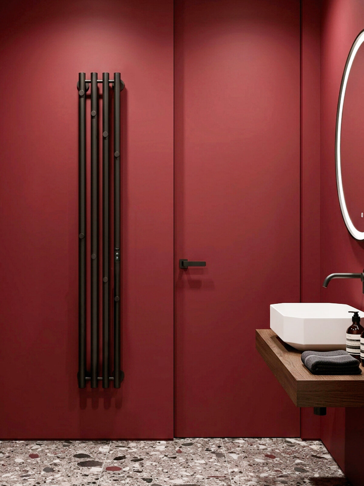 Полотенцесушитель электрический, MySpace 150х18, с терморегулятором, Bueno 4, черный, вертикальный