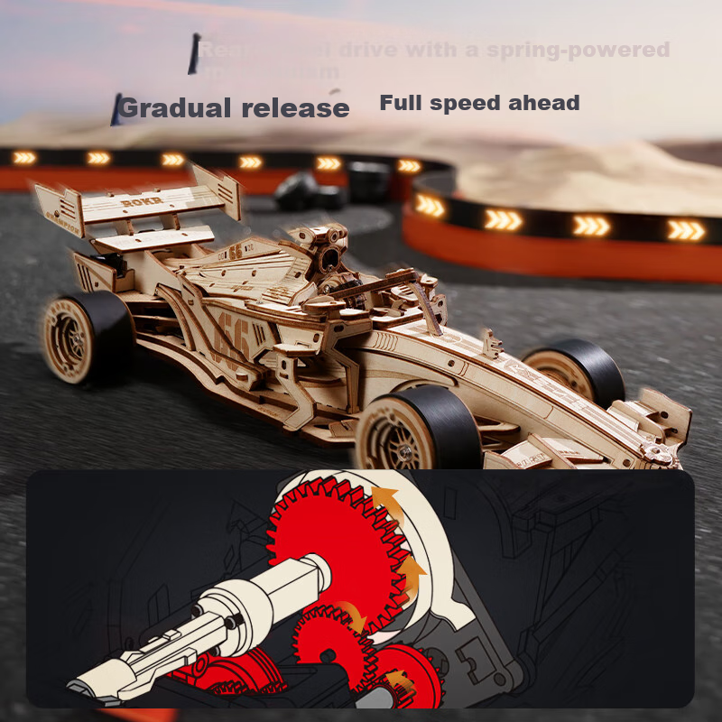 ROKR Формула-1 Гоночный Автомобиль 3D-Пазл Сборная Деревянная Модель Механический Привод Ручная Сборка Игрушка Для