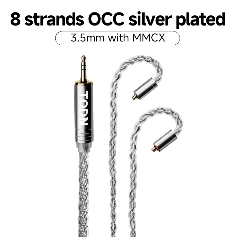 TODN HiFi аудиокабель для наушников T-601 8-жильный посеребренный 1,2 м 3,5/4,4 мм 4.4mm-mmcx