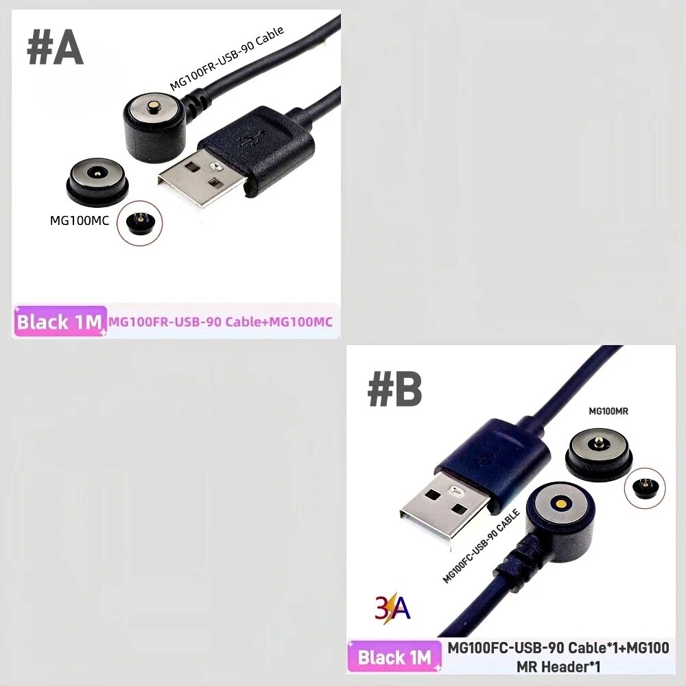 Магнитный разъем PogoPin MG100FR USB-90, черный, TypeA