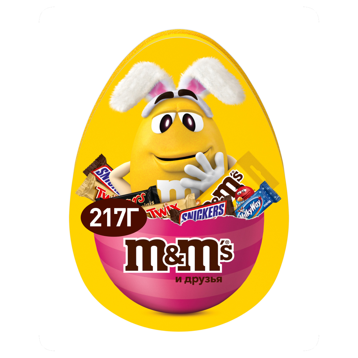 Сладкий подарок M&M'S и друзья Пасхальное яйцо, конфеты M&M'S, Snickers, Twix, Milky Way, Mars, Bounty, Skittles, 217 г