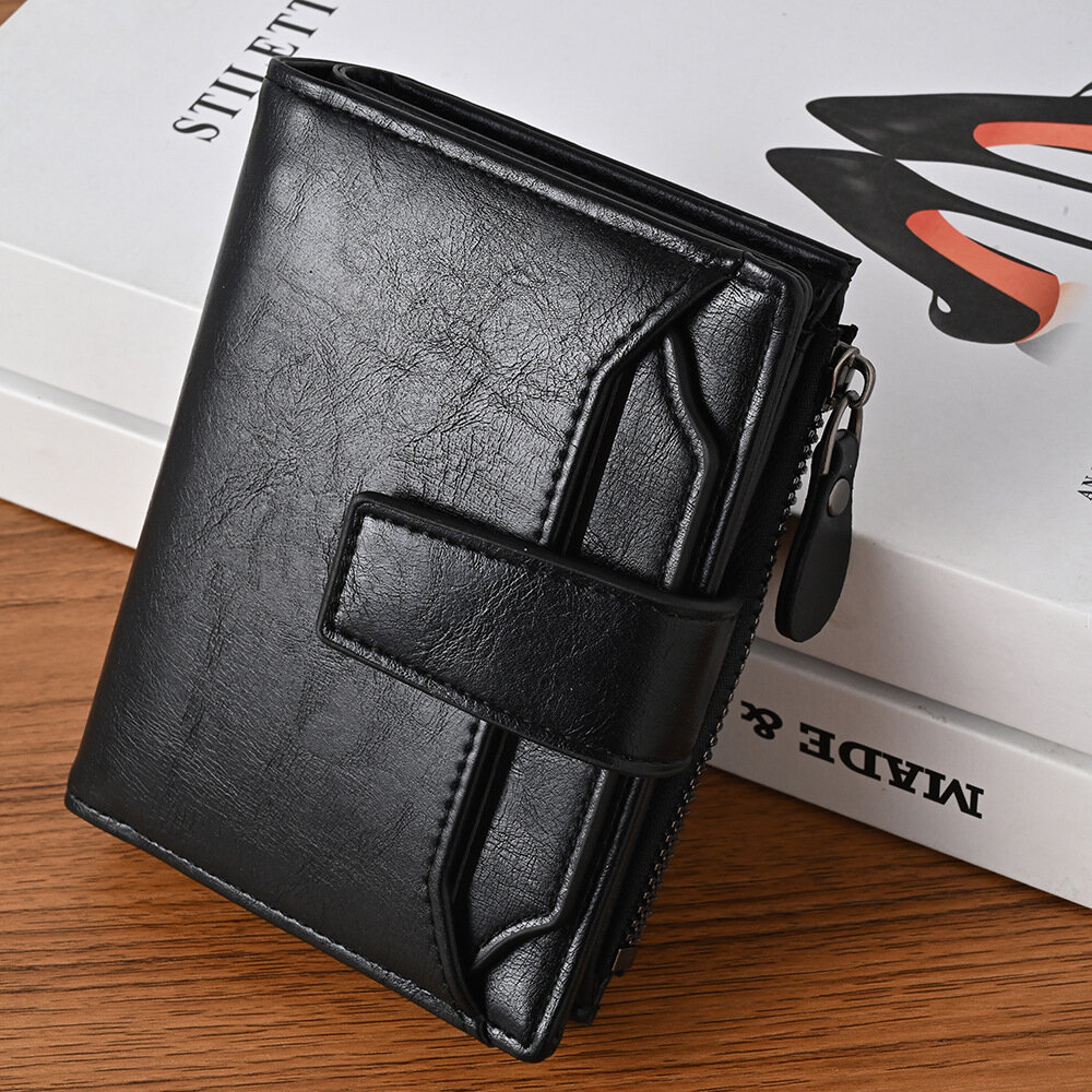 Минимализм сумки ZY Мужской кошелек RFID из восковой PU кожи