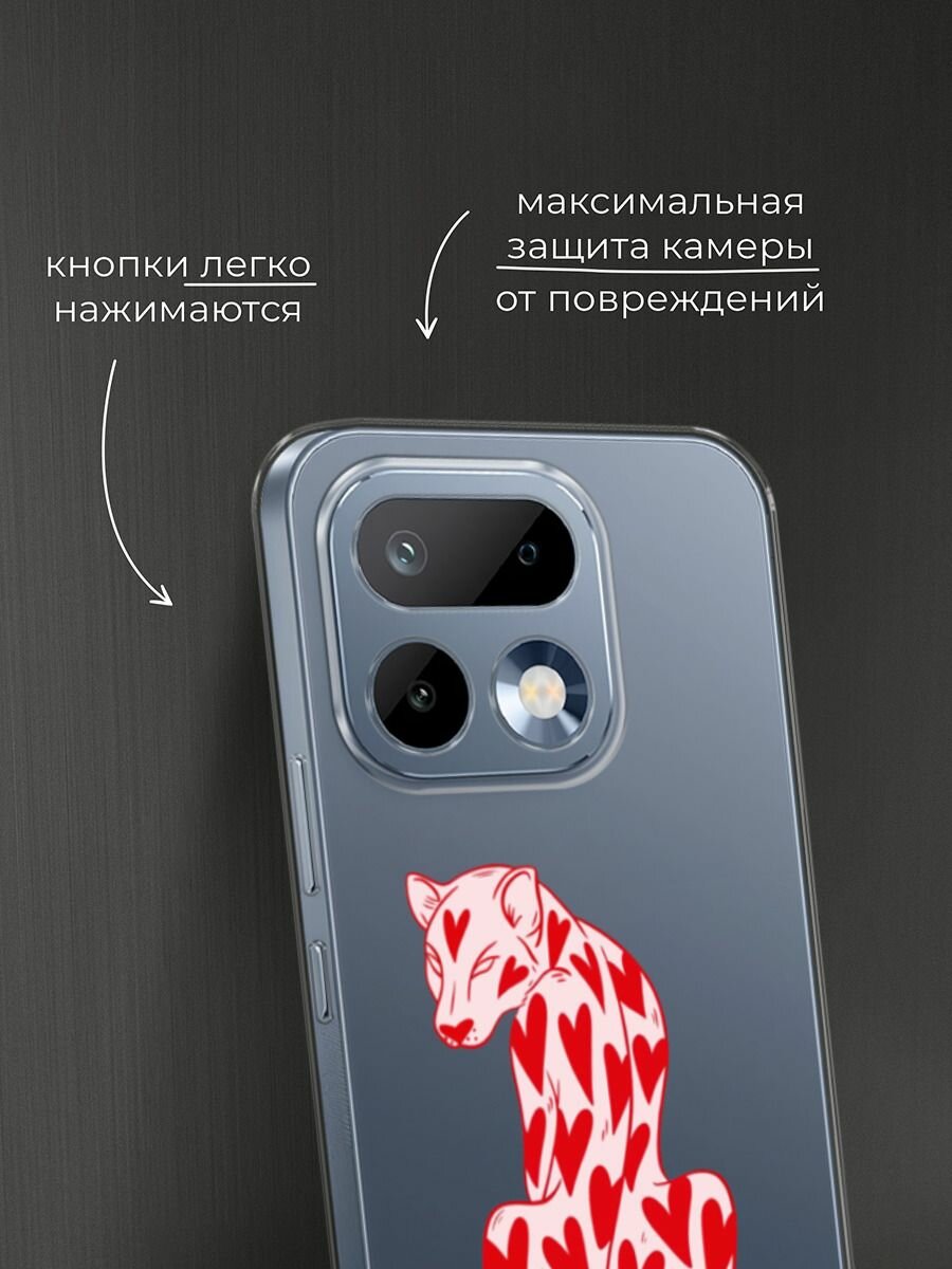 Чехол на Realme 16 Pro / Реалме 16 Про с принтом Heart panther 2, прозрачный — фото 1