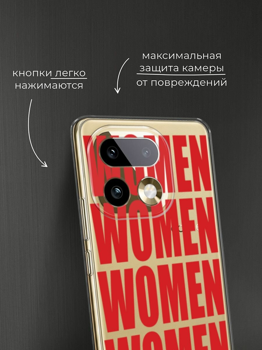 Чехол на Realme 16 Pro+ / Реалме 16 Про+ с принтом WOMEN, прозрачный — фото 1
