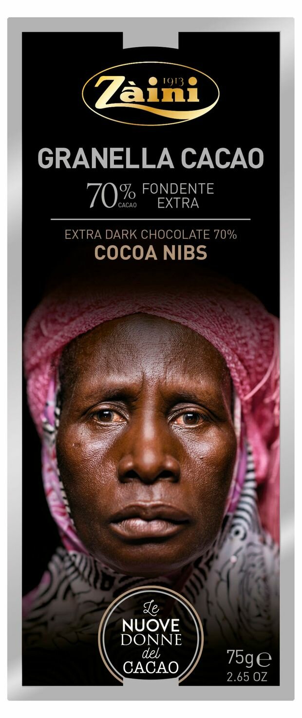 Шоколад ZAINI горький 70% с кусочками какао-бобов "Women of cocoa" 75г