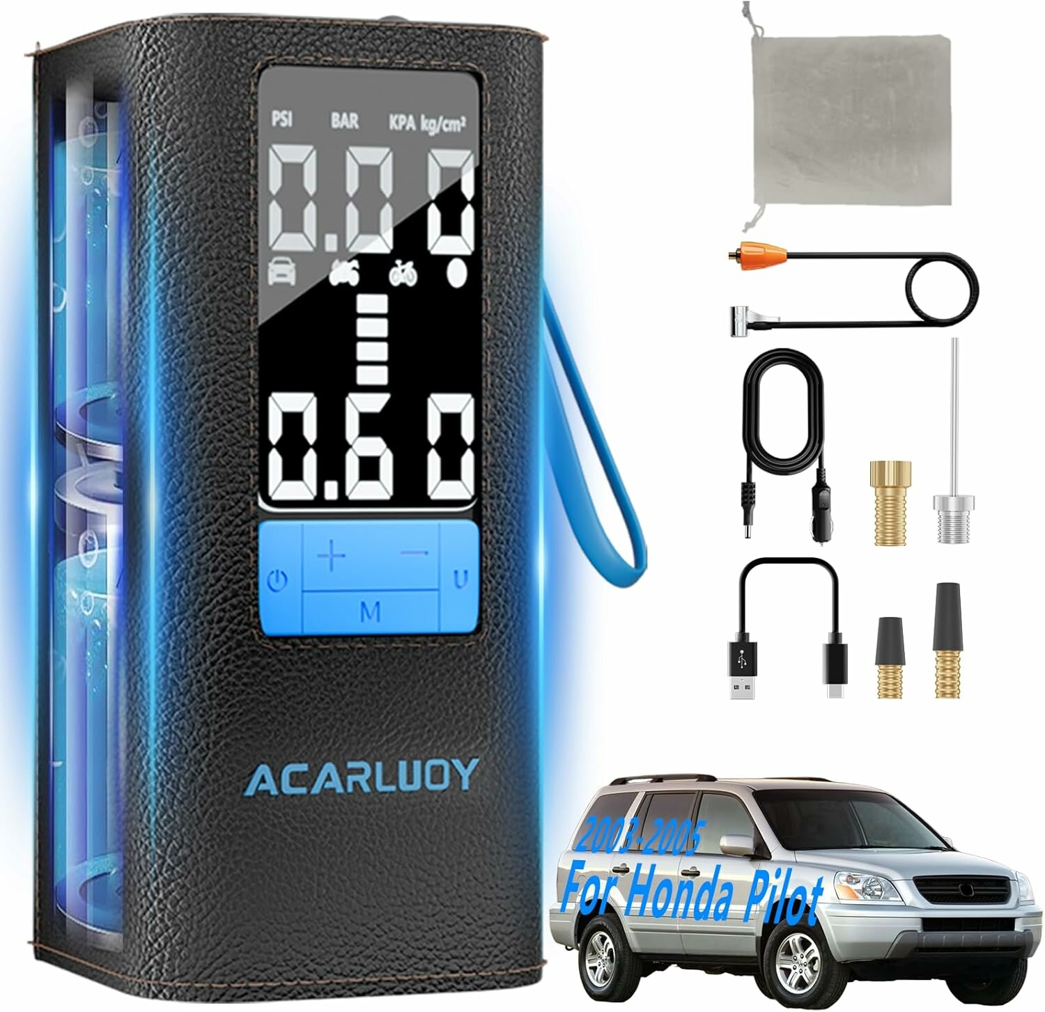 Для автомобильных шин - 3X после накачивания, подходит для Honda Pilot 2003-2005, аккумулятор 6000 мАч, ЖК-экран, светод