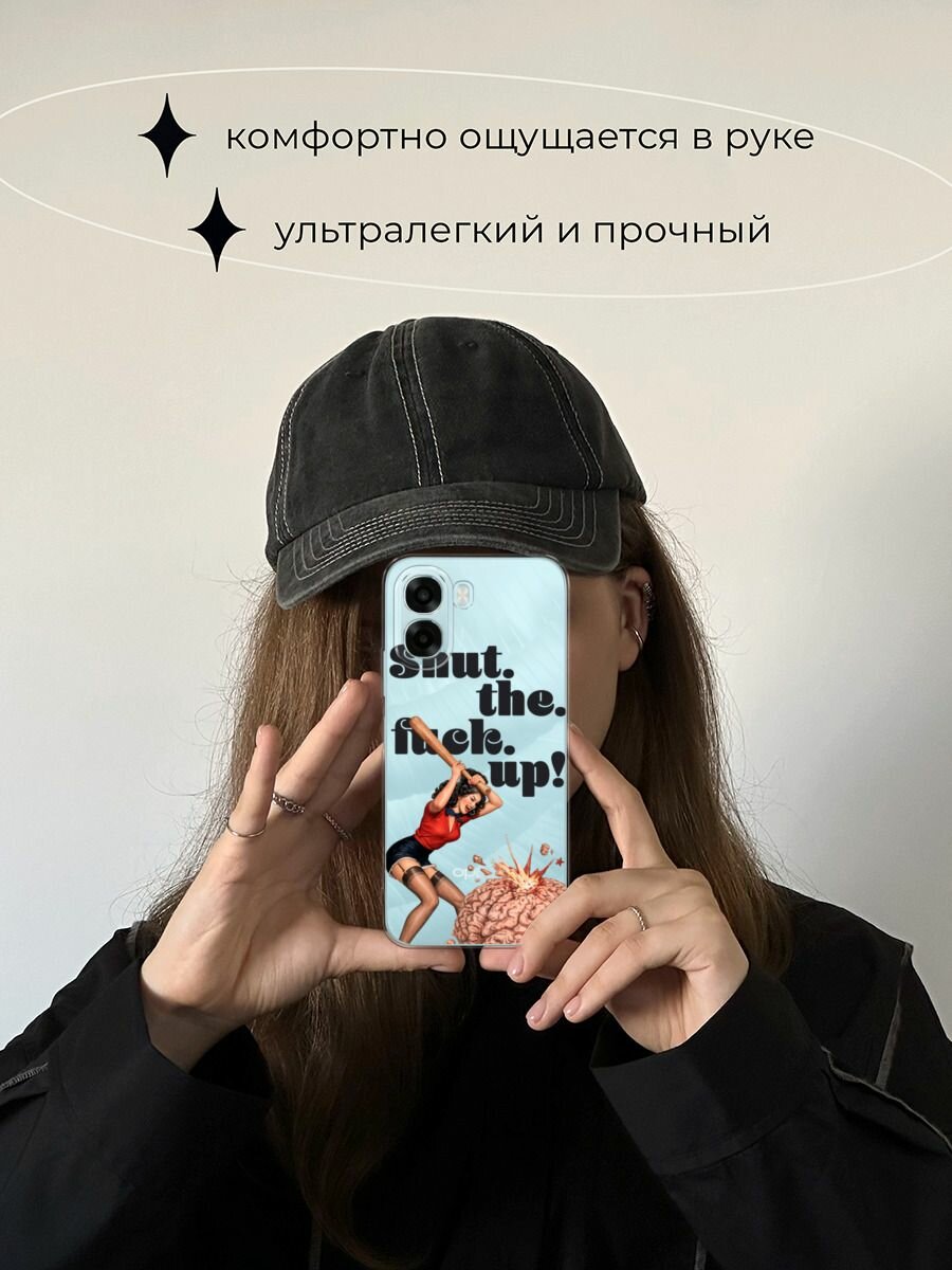 Силиконовый чехол на Oppo A6x / Оппо A6x с принтом Shut up, прозрачный — фото 1