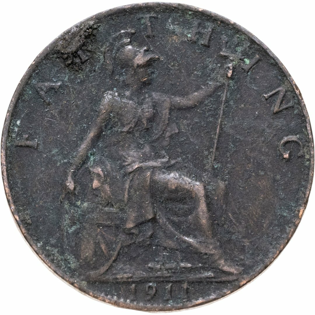 Великобритания 1 фартинг farthing 1911, Бронза, в сохранности F