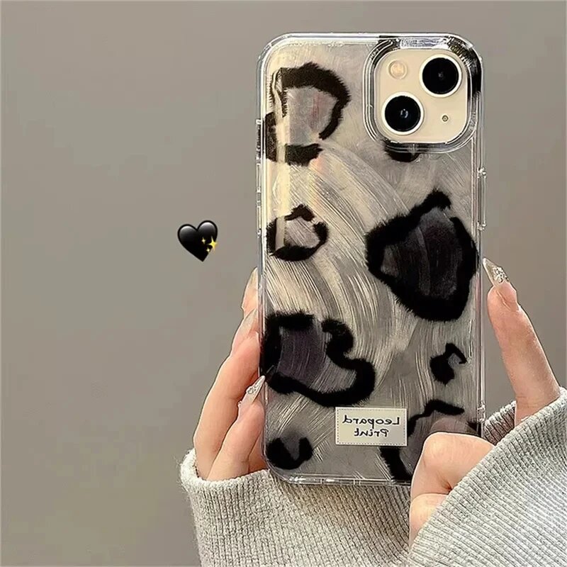 Чехол для телефона с леопардовым принтом для iPhone 17, 16, 15, 14, 13, 12, 11 Pro Max XS Max X XR 7 8 Plus, модный лазерный серебряный чехол