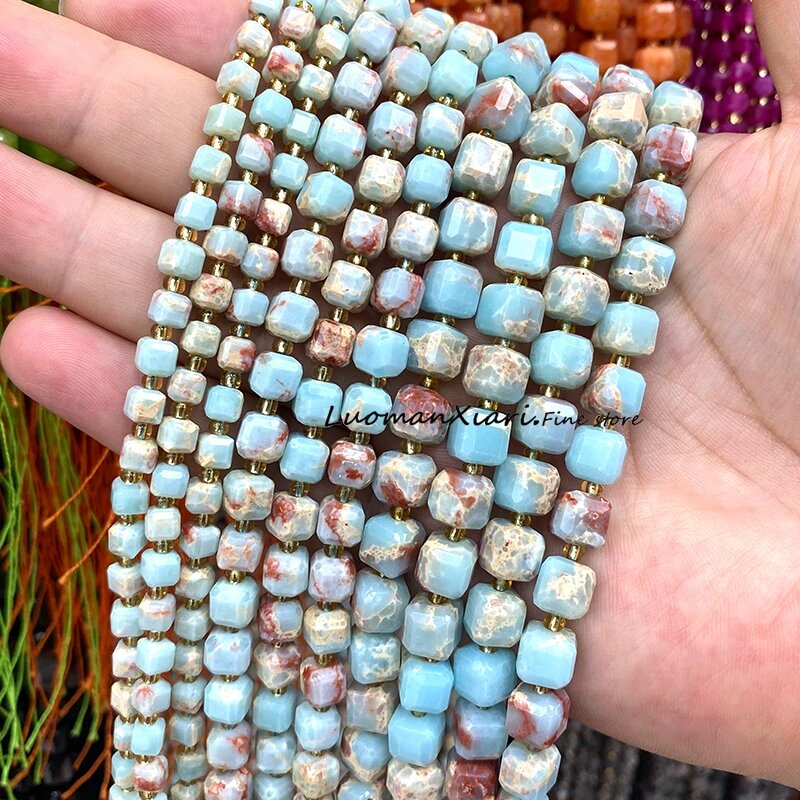 Граненые квадратные натуральные камни, белый говлит, бирюза, 5mm 46-48pcs 36cm, Shoushan stone