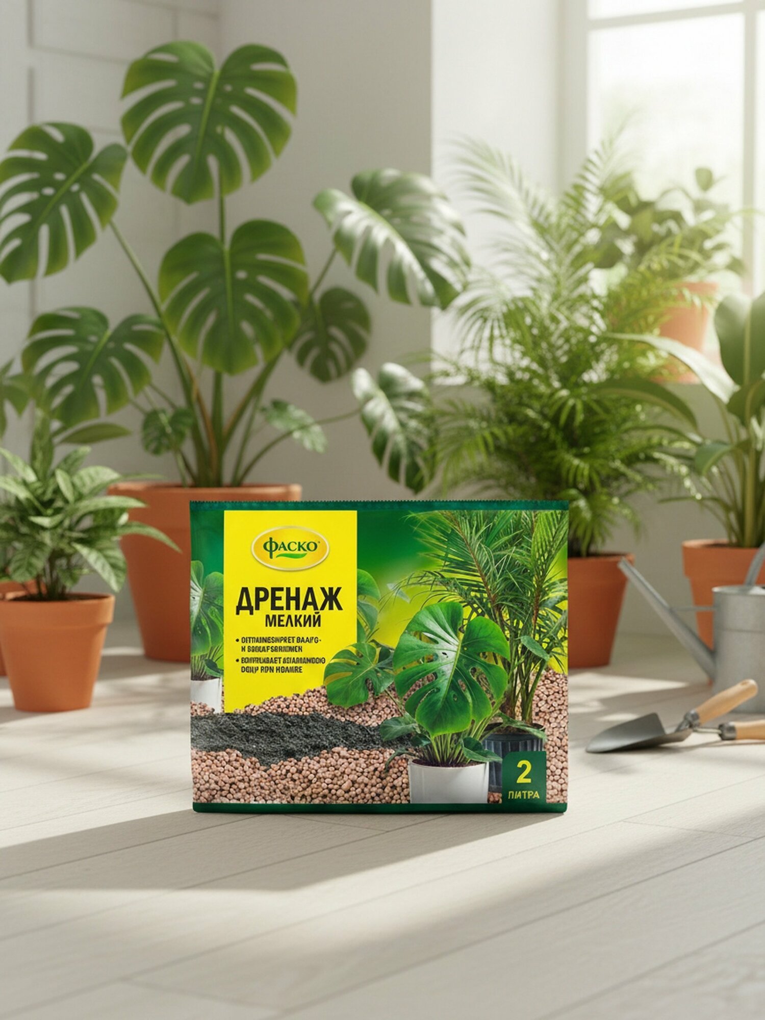 Дренаж для цветов Фаско керамзитовый мелкий, 2 литра, для растений, Россия