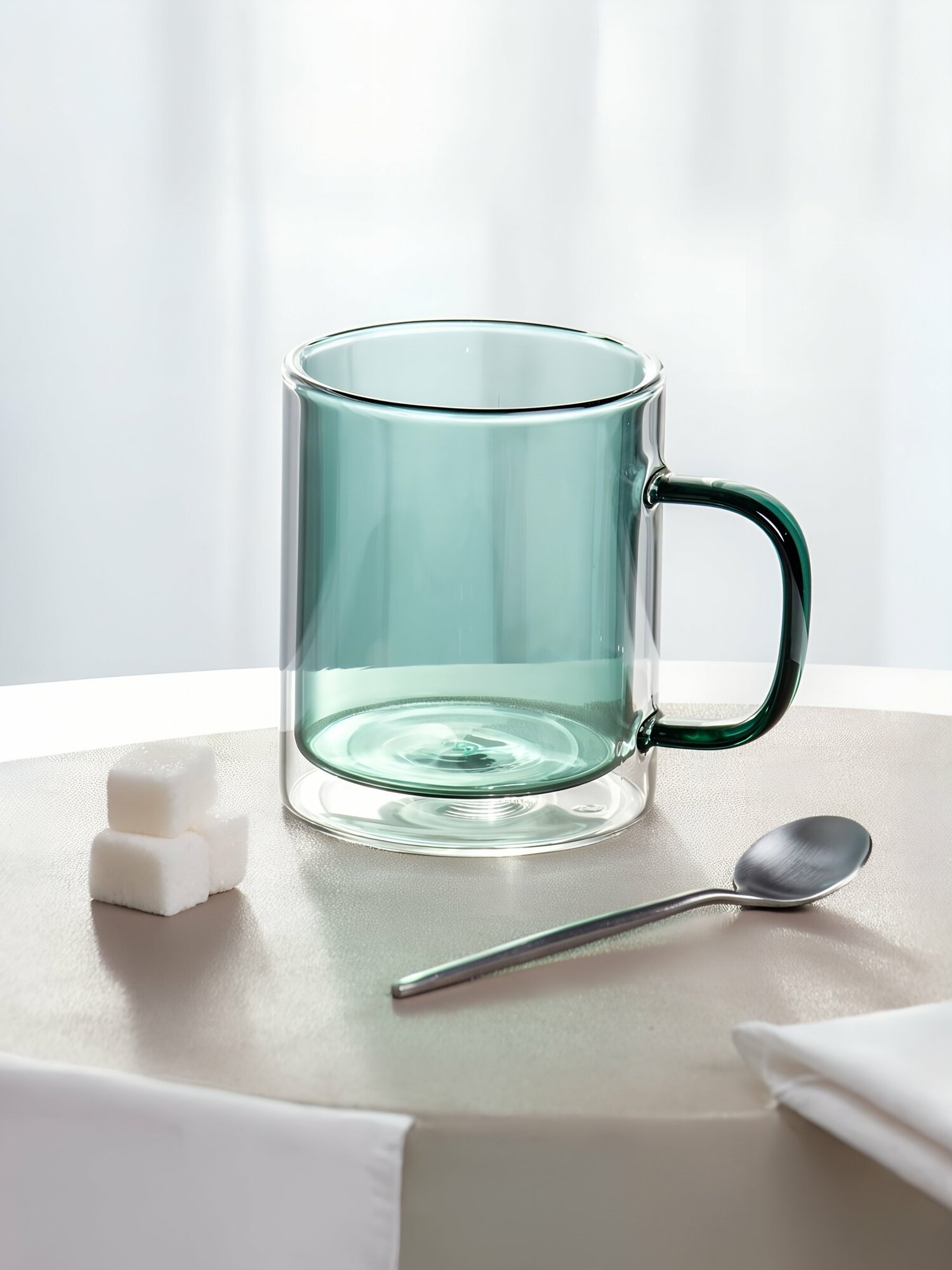 Кружка из термостекла с двойными стенками Дуо 350 мл зеленая Y4-9732, стильный стакан для горячих напитков и чая