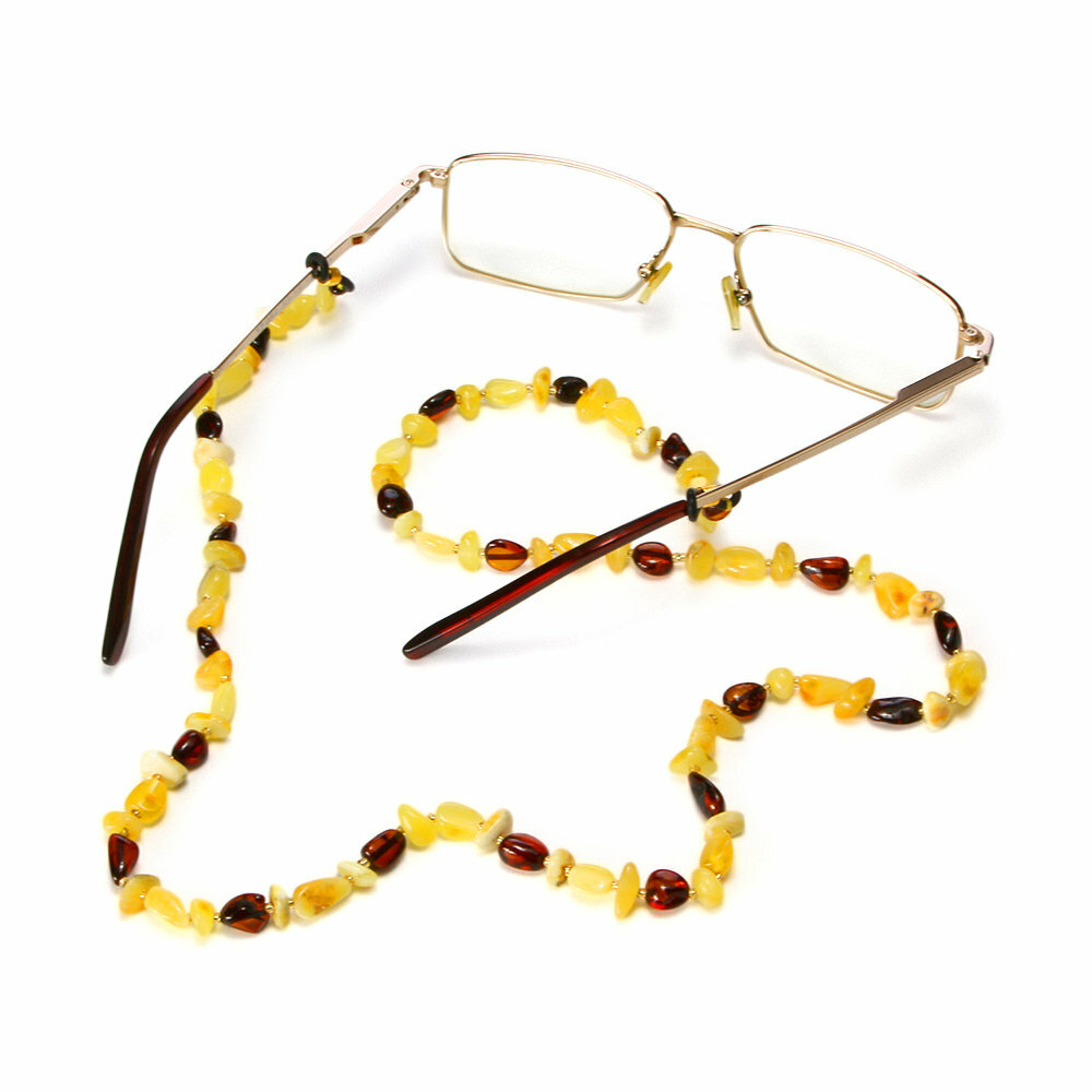 Длинная цепочка для очков из натурального балтийского янтаря