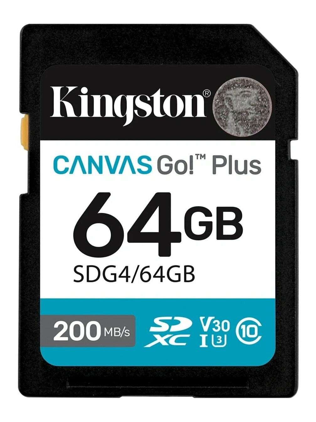 Карта памяти SDXC UHS-I U3 Kingston Canvas Go! Plus 64 ГБ, 200 МБ/с, Class 10, SDG4/64GB, 1 шт, без адаптера