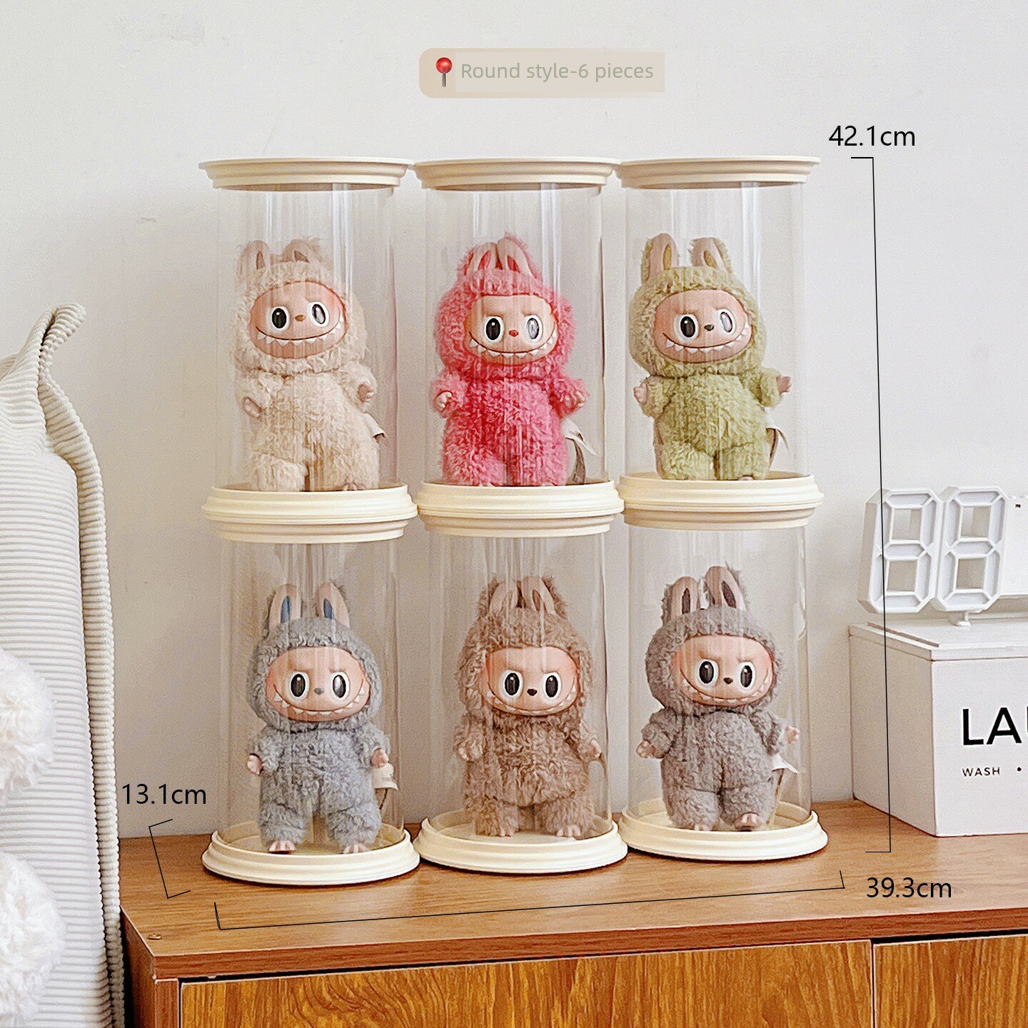 Круглая коробка для демонстрации фигурок Labubu, 6-упаковка, прозрачный акрил, пылезащитная готова к использованию