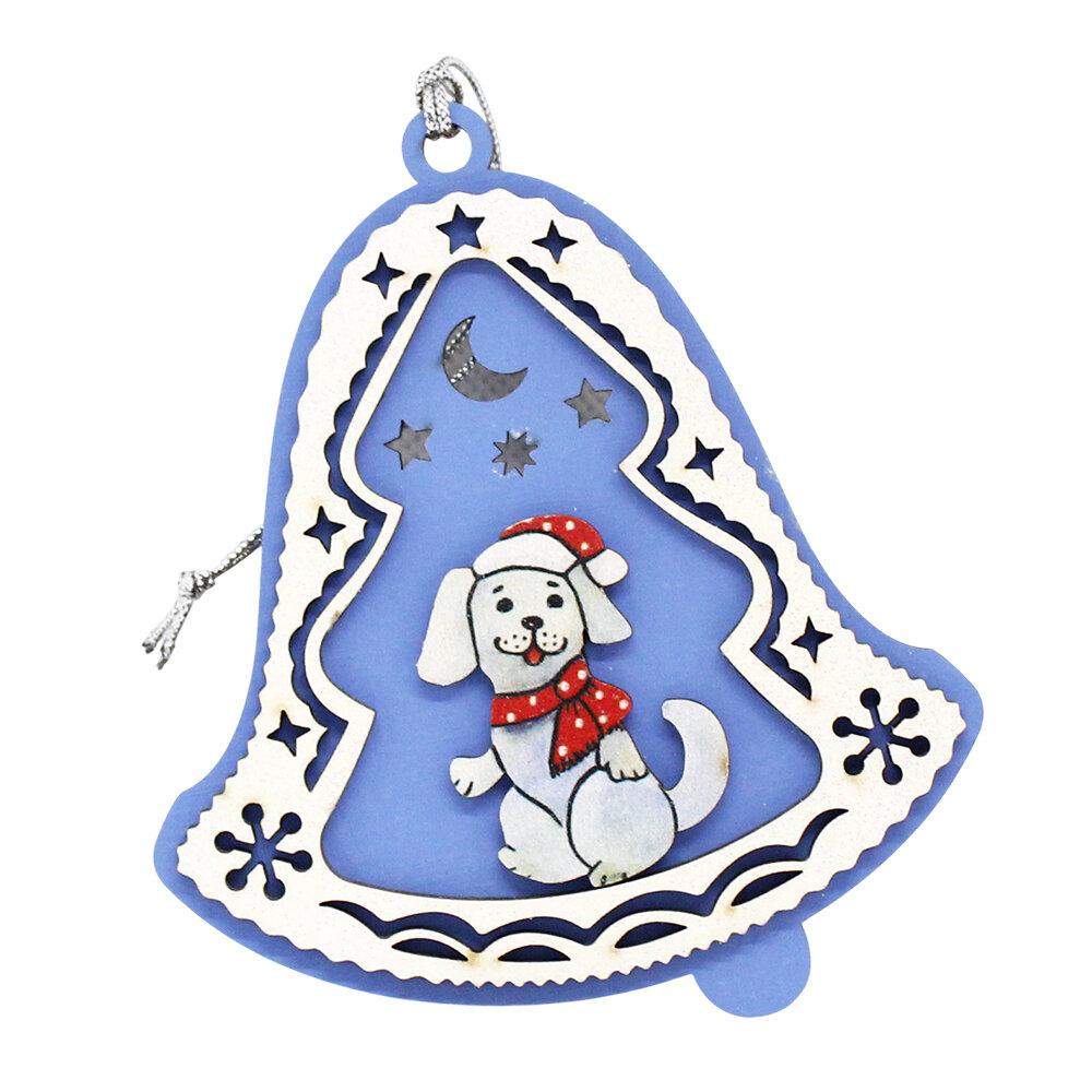 Деревянная ёлочная игрушка "Колокольчик синий", (Ручная работа)