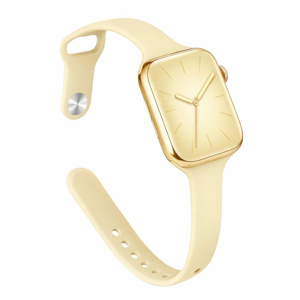 Узкий ремешок для Apple Watch 44/45/46/49 mm, силиконовый, цвет Сливочный (светло-желтый), браслет на смарт-часы Эпл Вотч для iWatch Series 11 10 9 8 7 6 5 4 SE Ultra 3 Ultra 2 Ultra совместимый