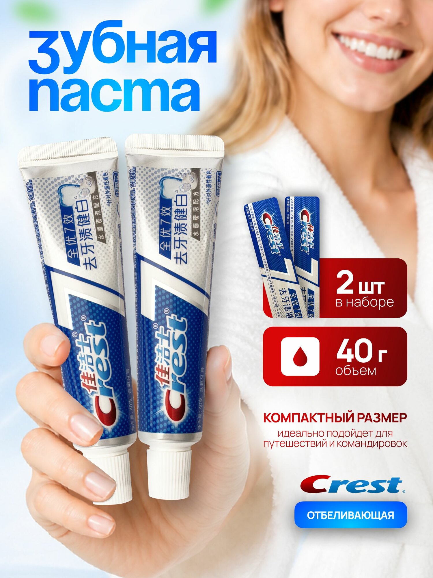 Зубная паста Crest 7 - эффективная защита и отбеливание зубов, 2шт по 40г