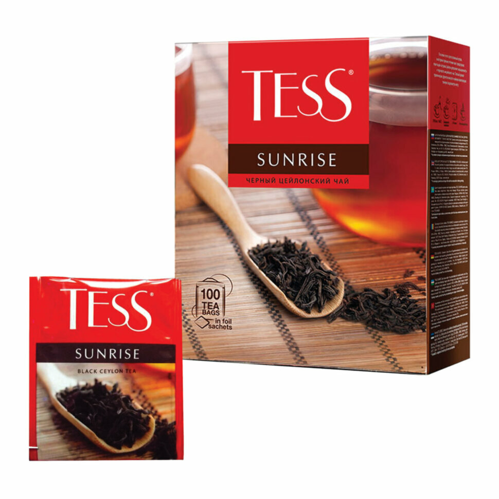 Чай TESS "Sunrise" черный цейлонский, 100 пакетиков в конвертах по 1,8 г, 0918-09, 621033