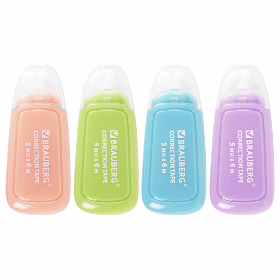 Корректирующая лента BRAUBERG COMPACT PLUS PASTEL, 5 мм х 6 м, корпус ассорти, блистер, 270551, 270551