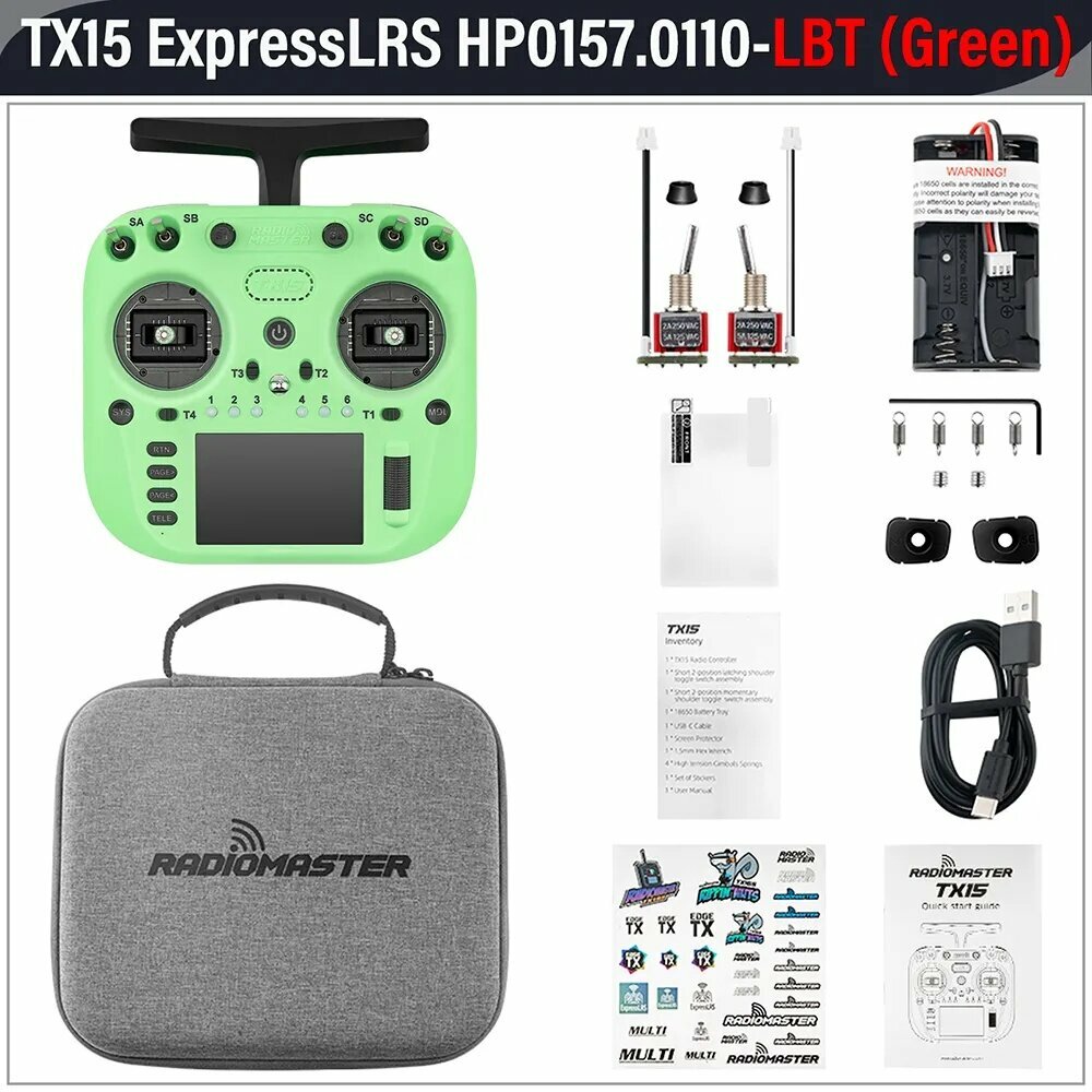 RadioMaster TX15 - 16 каналов, экран 3.5" IPS. ELRS 2.4ГГц, джойстики Hall, вентилятор