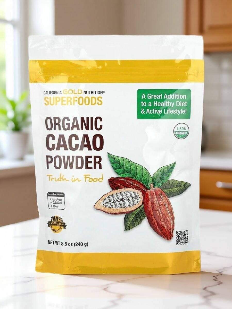 Органический какао-порошок, 240 г (8,5 унции), Superfoods