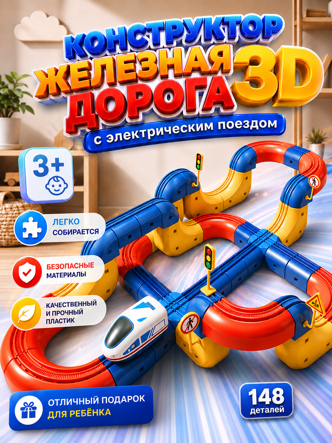 Конструктор "Железная дорога" 3D, с электропоездом, 148 деталей