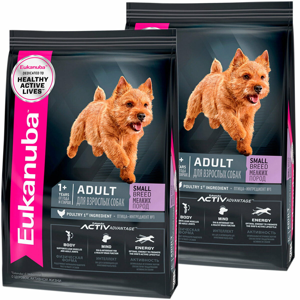 EUKANUBA ADULT SMALL BREED для взрослых собак маленьких пород с птицей (0,8 + 0,8 кг)