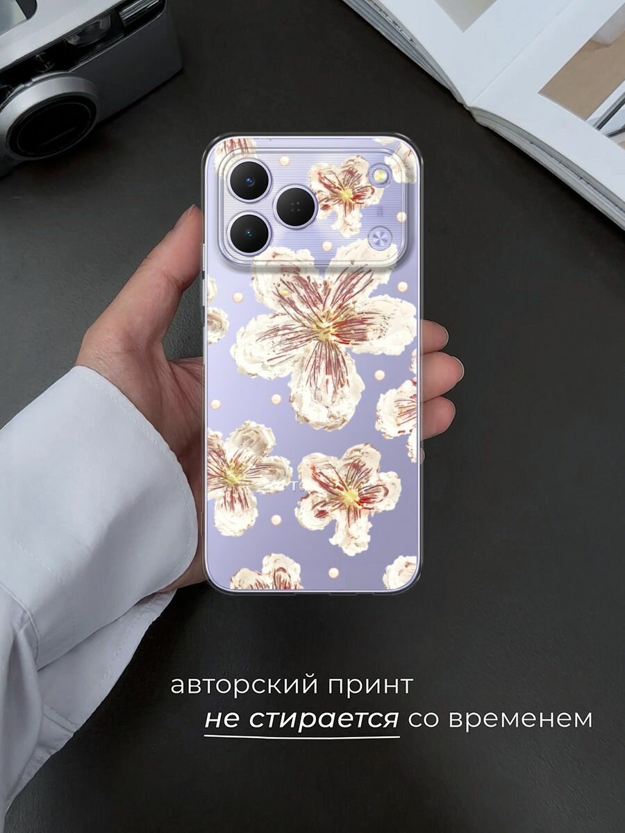 Чехол на Tecno Spark 50 / Текно Спарк 50 с принтом Белые цветы сакуры, прозрачный — фото 1