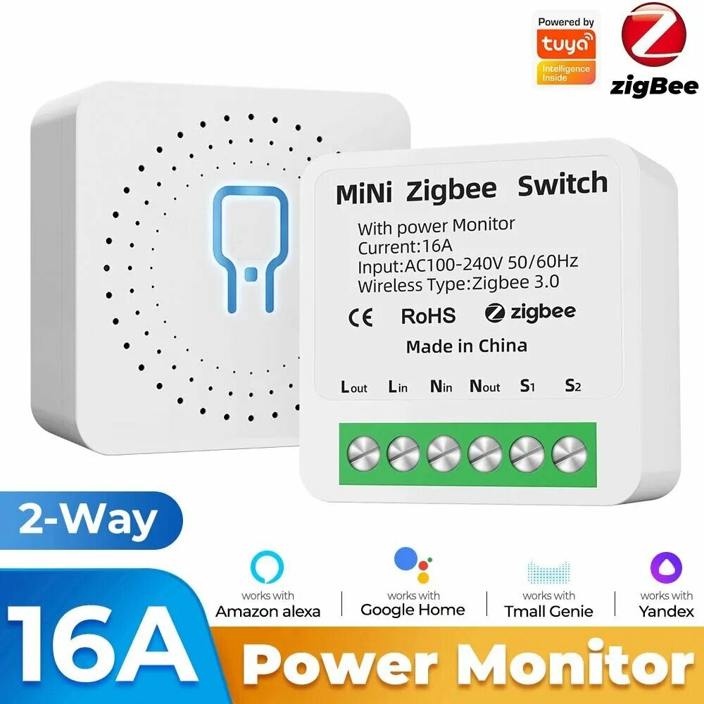 Умное реле с Zigbee,16A мониторинг потребления, Яндекс Алисой, Марусей, Google Home