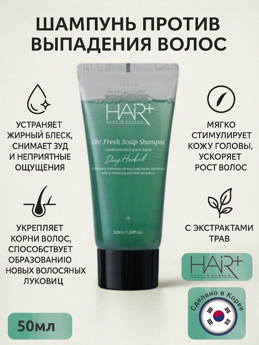 Освежающий шампунь для жирной кожи головы с ментолом HAIRPLUS Oh! Fresh Deep Herbal Scalp Shampoo, 50 мл