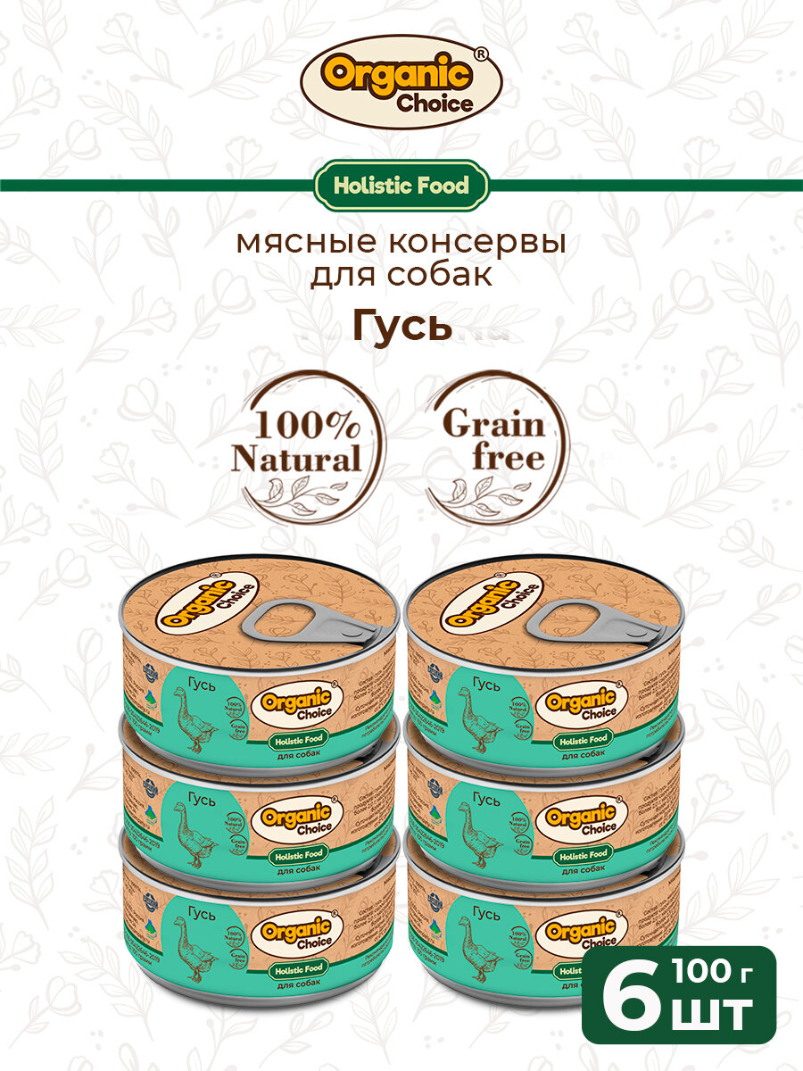 Влажный корм Organic Choice гусь для собак, консервы, 100 г х 6 шт