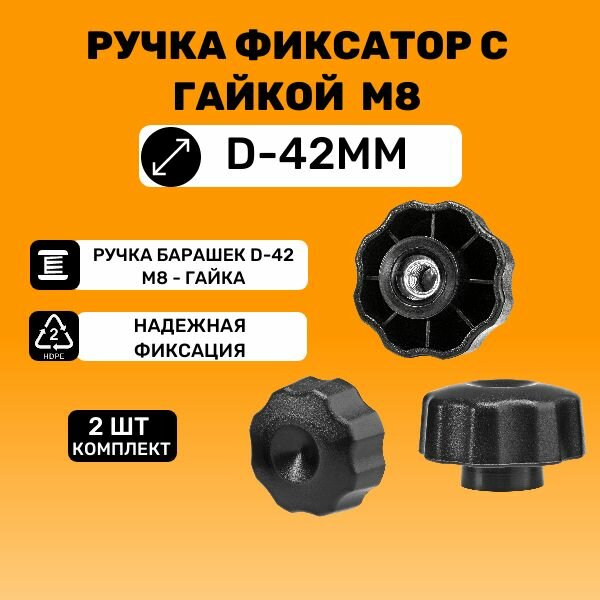 Ручка-фиксатор барашек с гайкой M8 и основанием d-42 мм (2 шт)