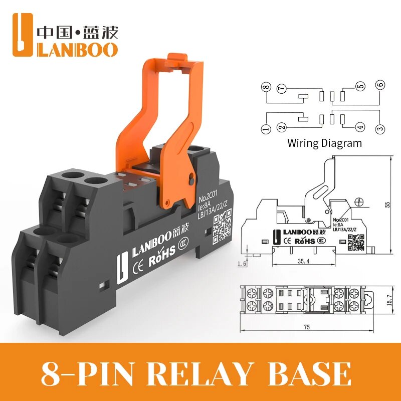 LANBOO 8pin Relay Base J13A DC24V