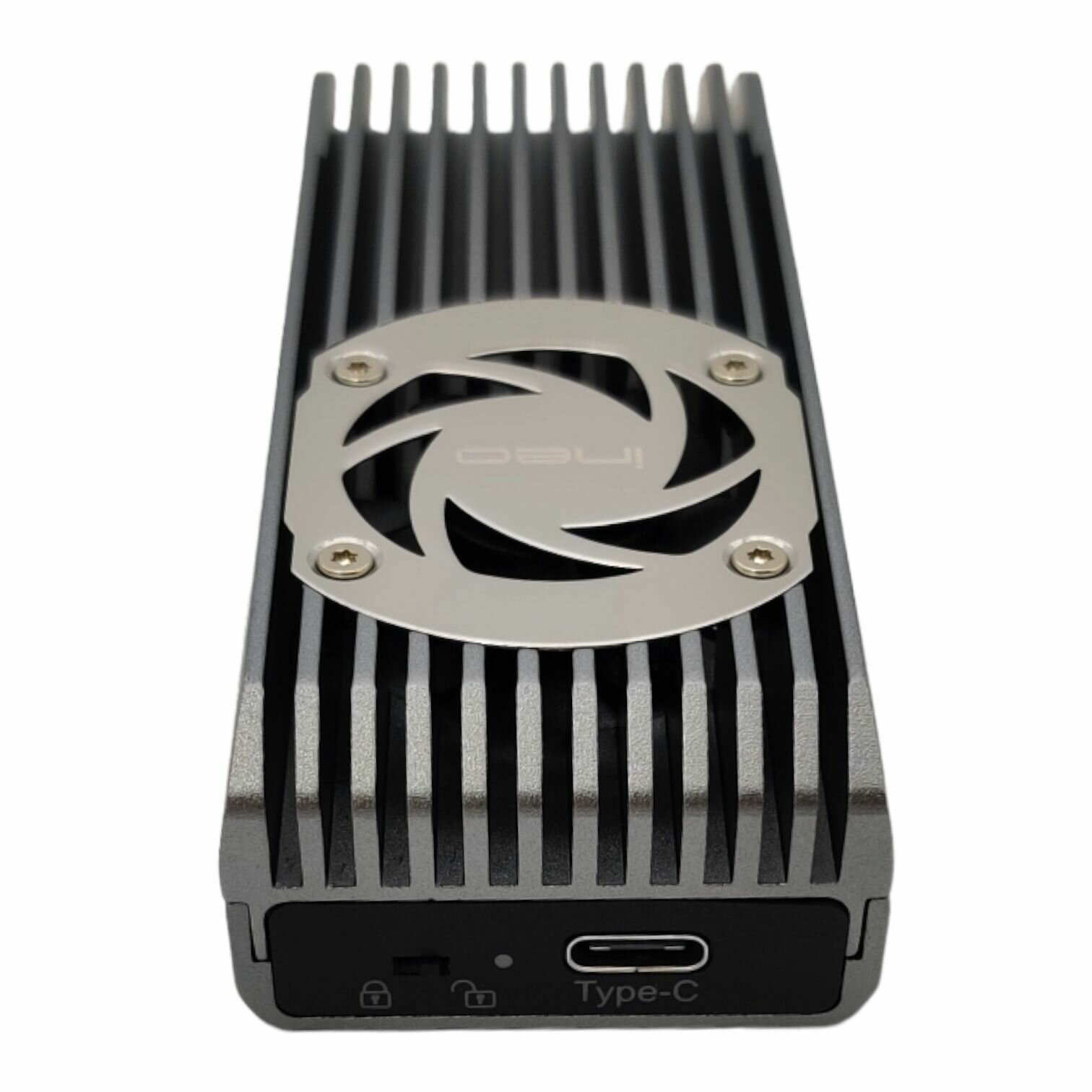 Корпус твердотельного накопителя ineo M.2 NVMe (PCIe) со встроенным охлаждающим вентилятором и переключателем защиты от записи C2598-NVMe.