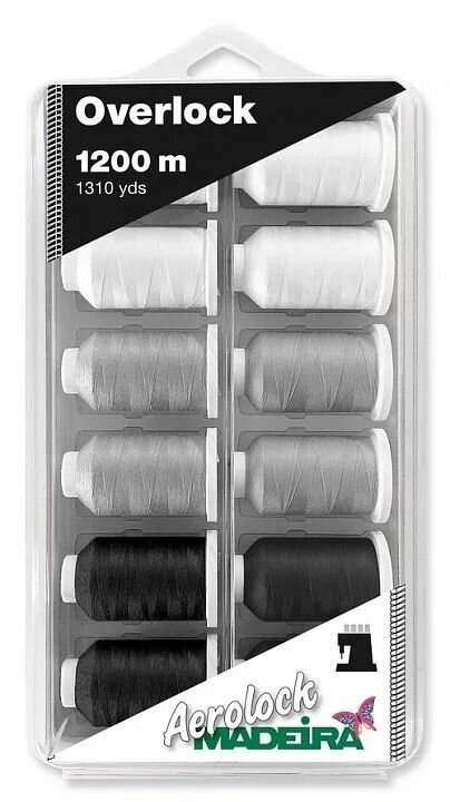 Набор ниток Aerolock №125 Blisterbox Madeira Black&White , 12x1200 м