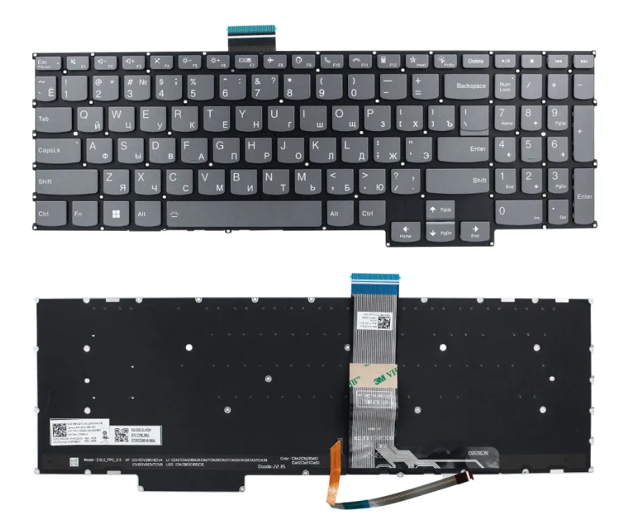 Клавиатура для ноутбука Lenovo ThinkBook 16p G2 ACH, 16p G3 ARH, 16 G4+ IAP, серая, без рамки, с подсветкой