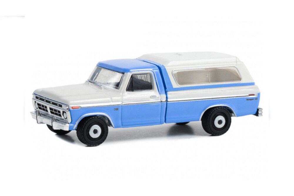 Модель коллекционная GREENLIGHT Ford F-100 ranger xlt camper shell 1975 wind blue/white (длина модели 6-10 см)