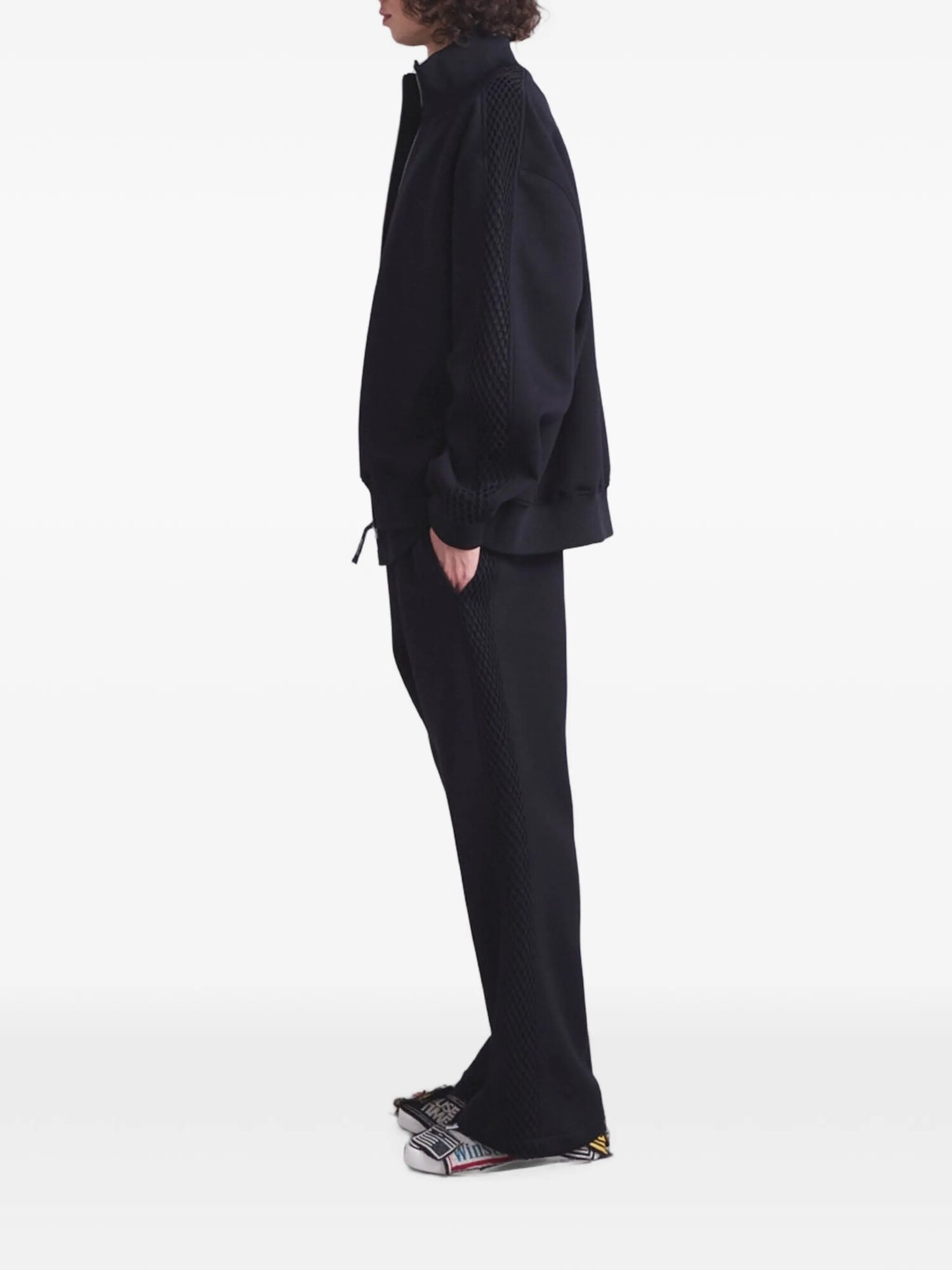 Толстовка yoshiokubo Mesh-panelled zip-up sweatshirt, размер 2, , black — фото 1