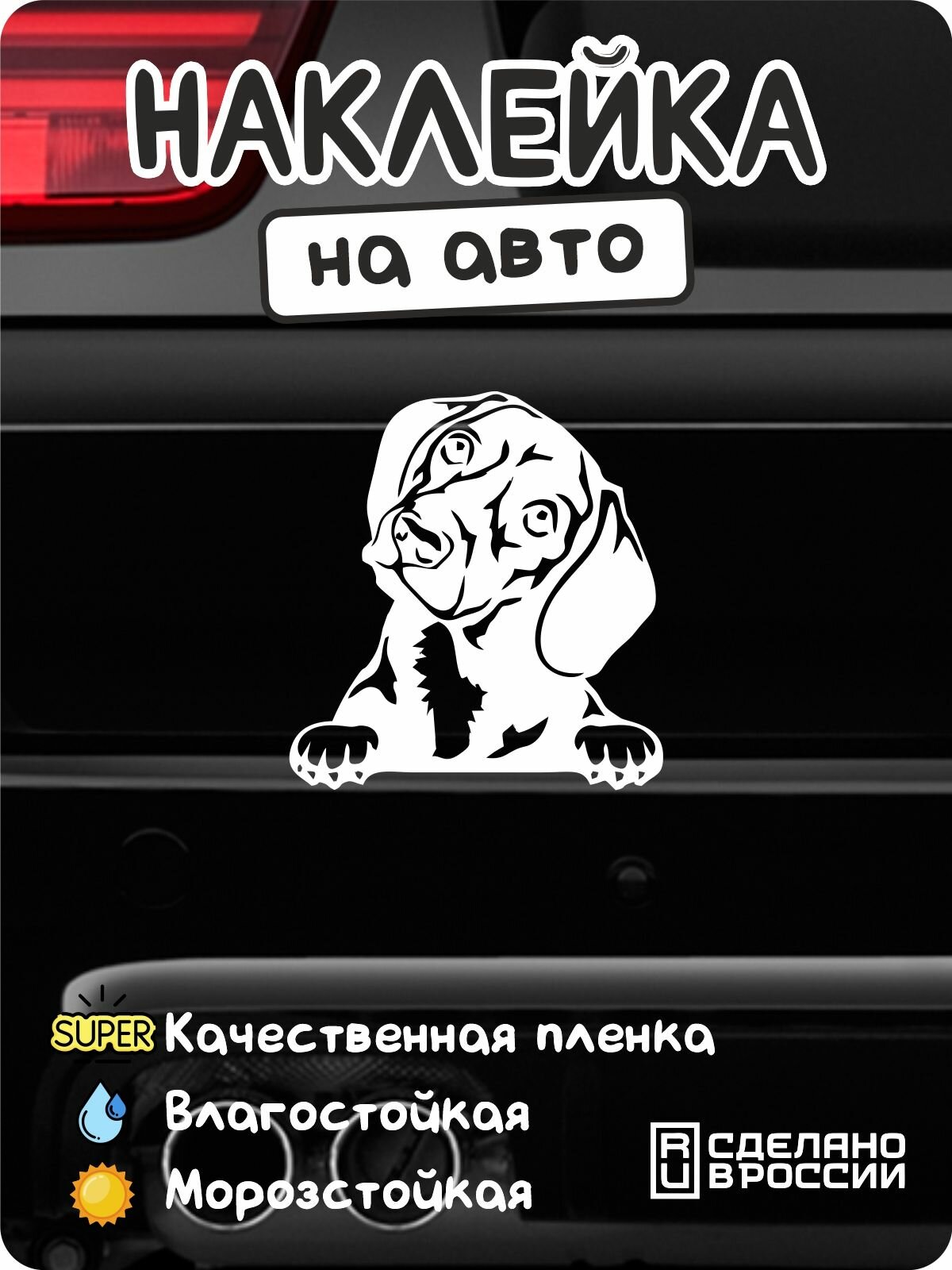 Наклейка на авто "песик выглядывает" на авто, мото, велосипед