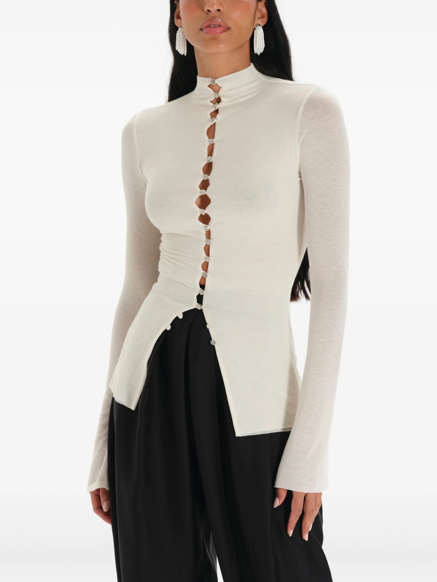 Блуза  Leyla embellished-button flared-sleeve blouse, размер 36, белый — фото 1