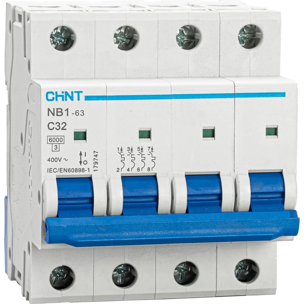 Автоматический выключатель CHINT NB1-63, 4P, 32A, 6кА, характеристика C 179747