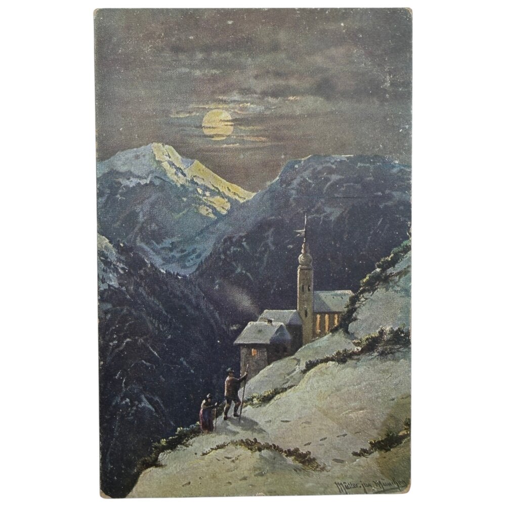 Почтовая открытка "Лунная ночь в Альпах" 1910-1917 гг. Германская Империя