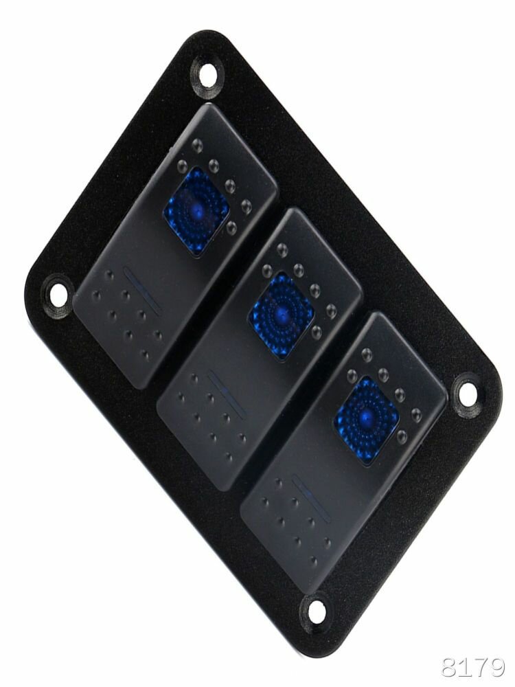 Панель выключателей с синей подсветкой, 12V/24V, 10-20A, черный, для автомобилей и судов — фото 1