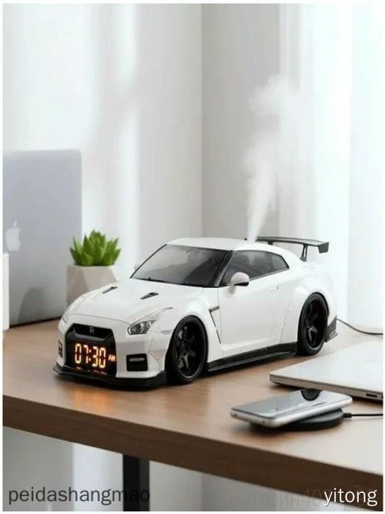 Увлажнитель воздуха Nissan GT-R, белый, с цифровым дисплеем времени, генератор пара, для дома и офиса, декоративный