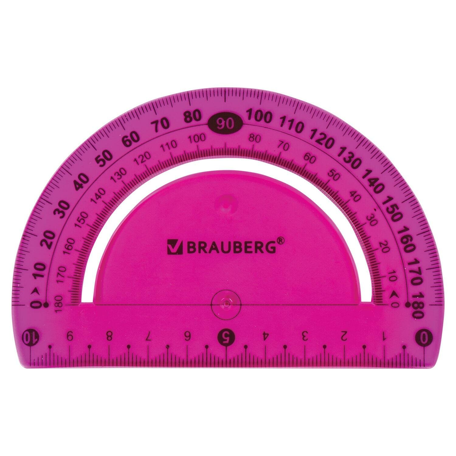 BRAUBERG, Транспортир 10 см гибкий BRAUBERG "FLEX", пластиковый, 180 градусов, розовый, европодвес, 210676, Китай