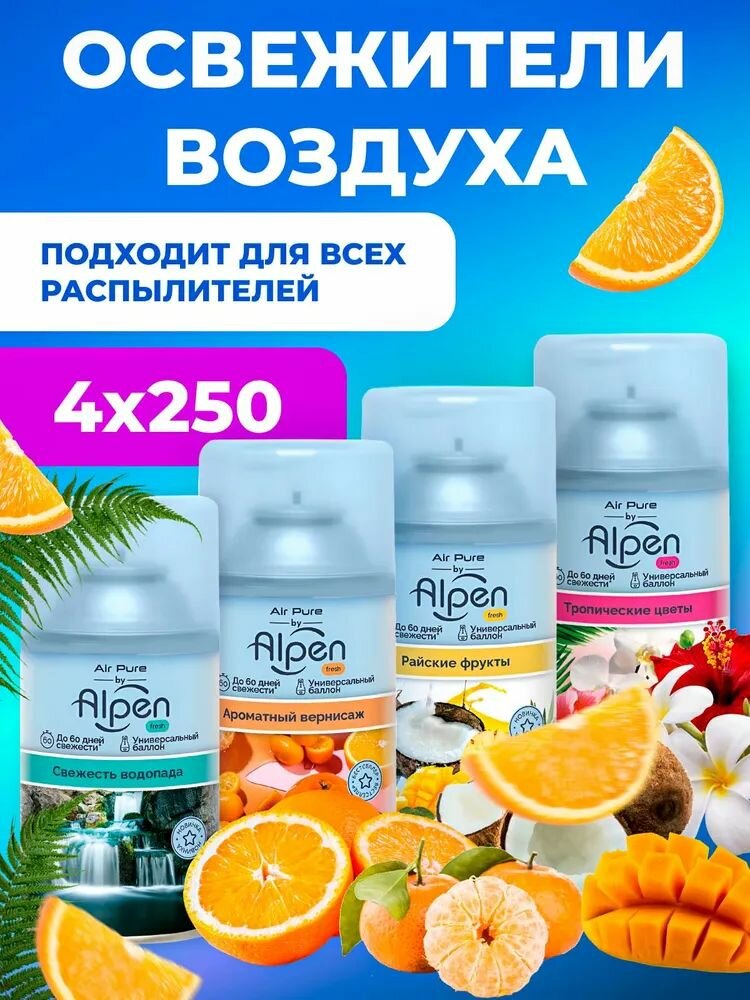 Набор освежителей воздуха, сменные баллоны Alpen, 4x250мл