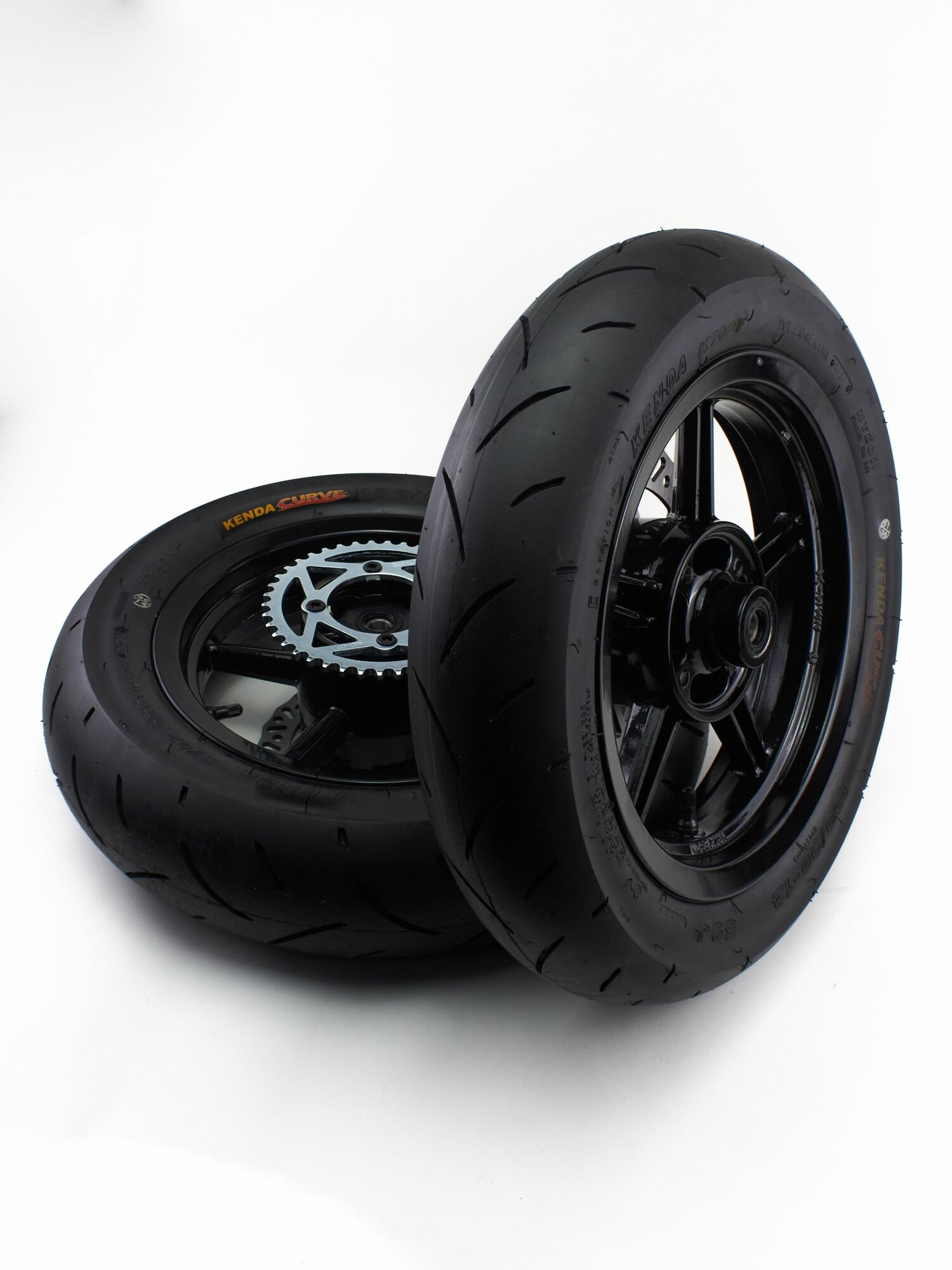 Колеса для питбайка в сборе Supermoto 12" 120/70-12"+110/70-12" с резиной Kenda алюминий комплект