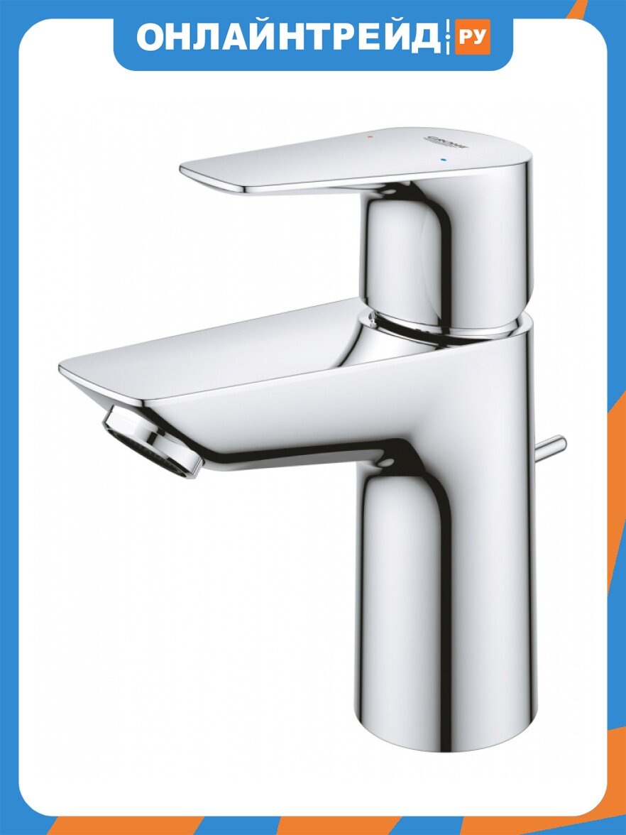 Смеситель для раковины Grohe BauEdge S-size, с ограничителем температуры, с донным клапаном, размер S, хром (23328001)